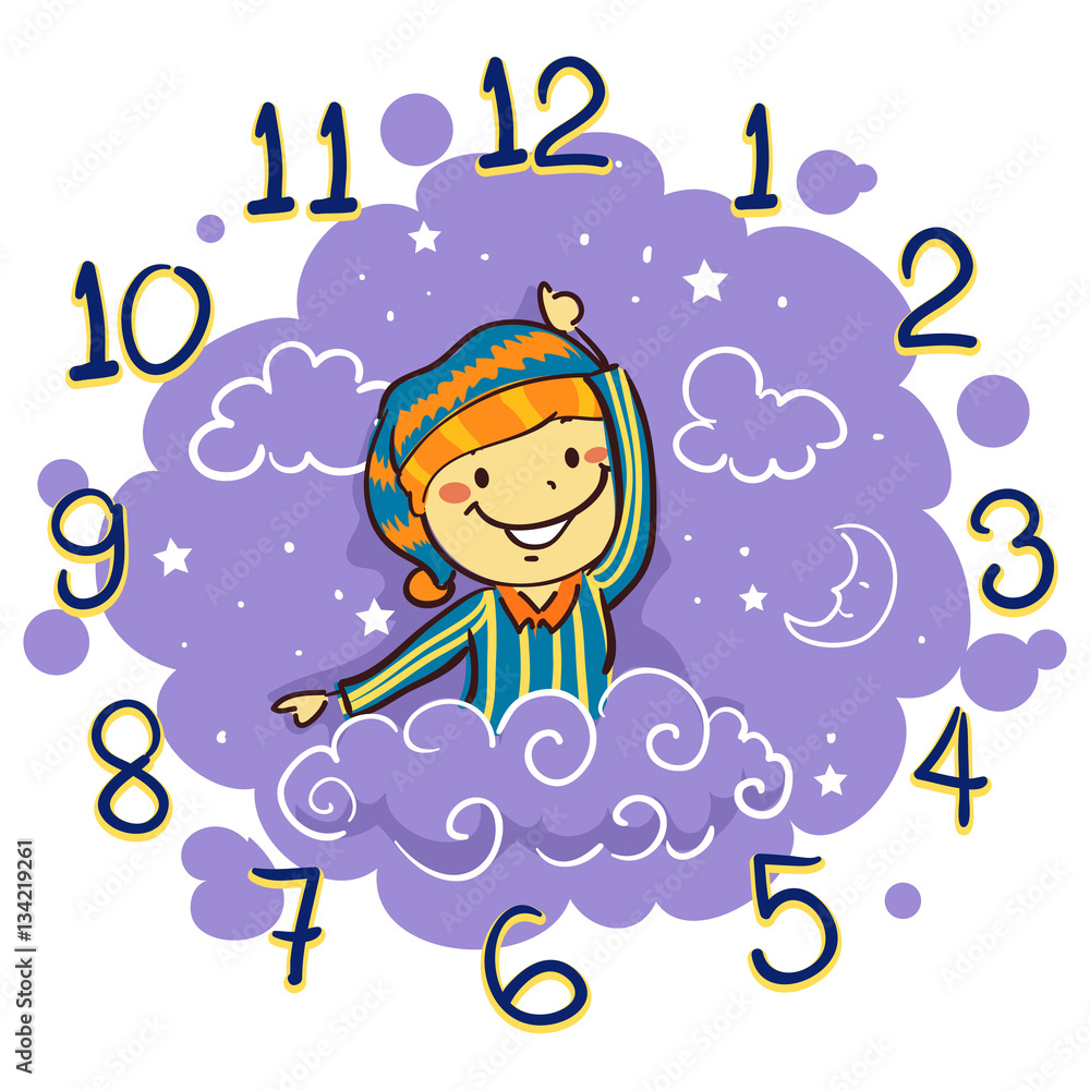 Vector Illustration of Kid using his arm as Hand Clock for Bedtime ...