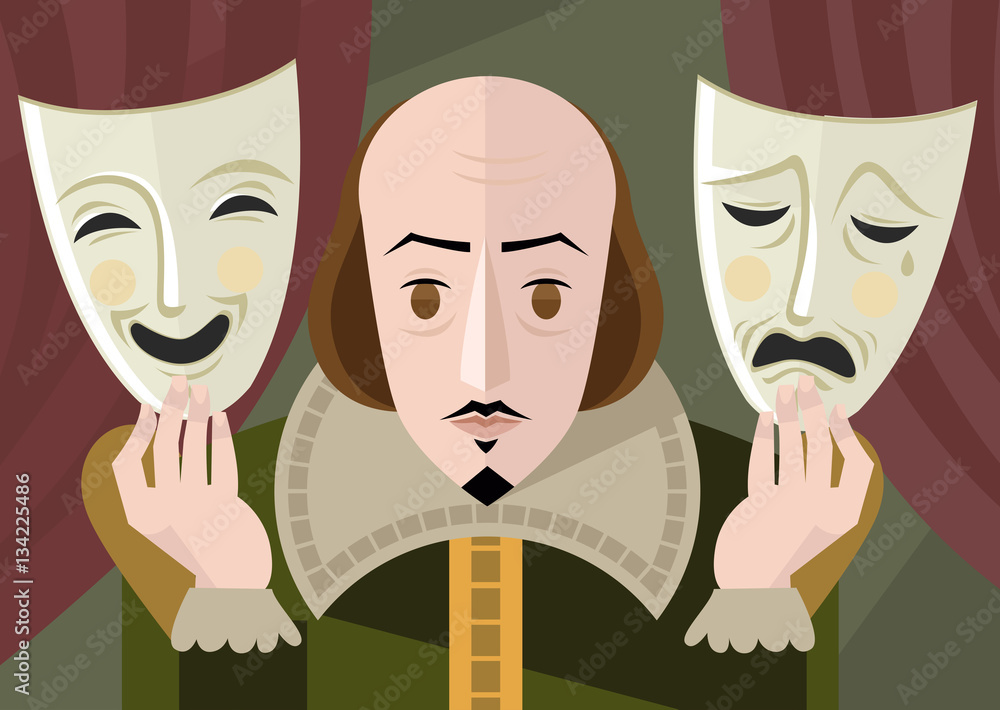 Poster great english playwright with theater masks on stage – Wall Art ...