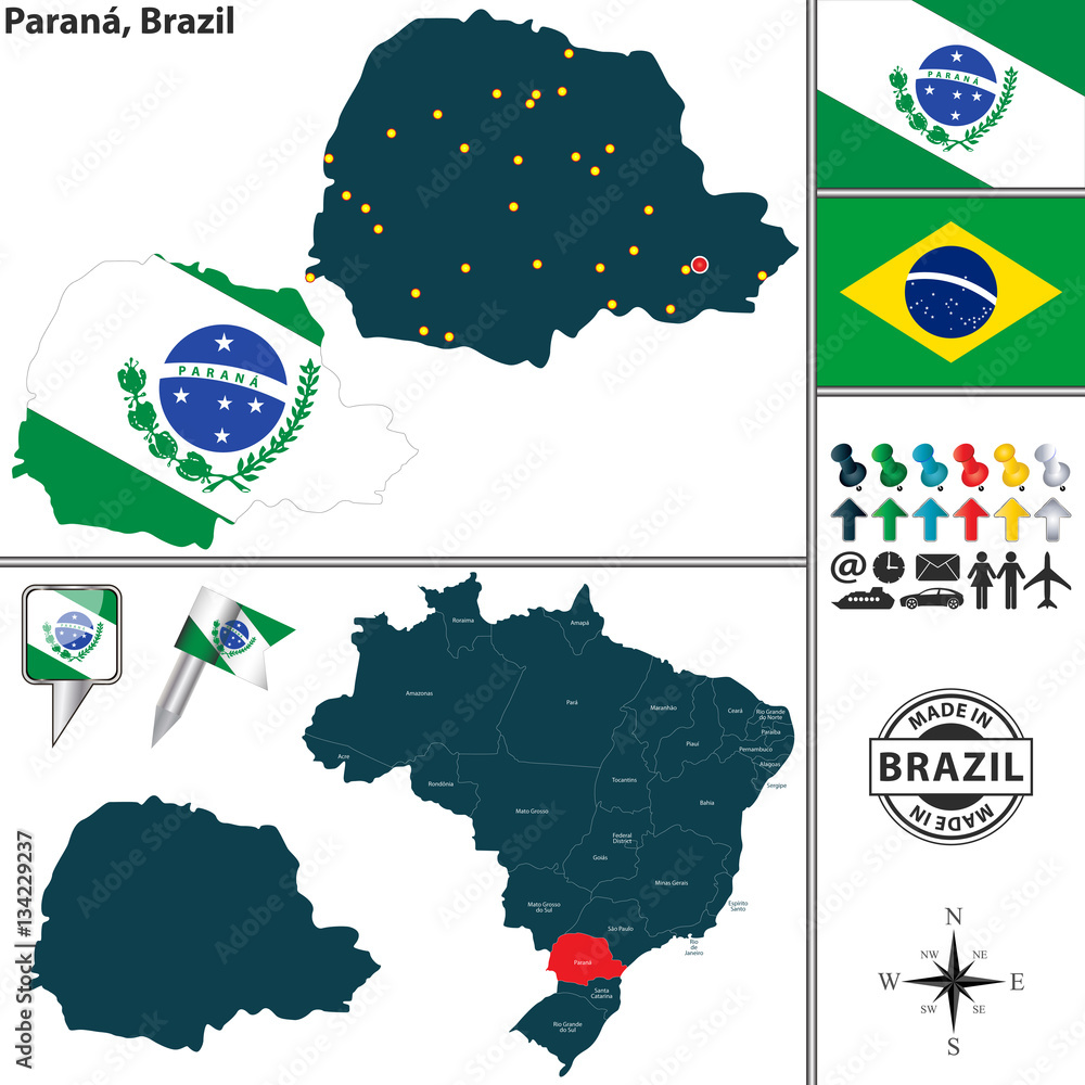 Map of Parana, Brazil Stock Vector | Adobe Stock
