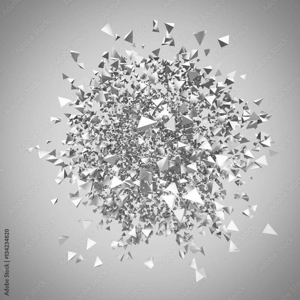 White spherical explosion flying triangle particles Stock Illustration ...