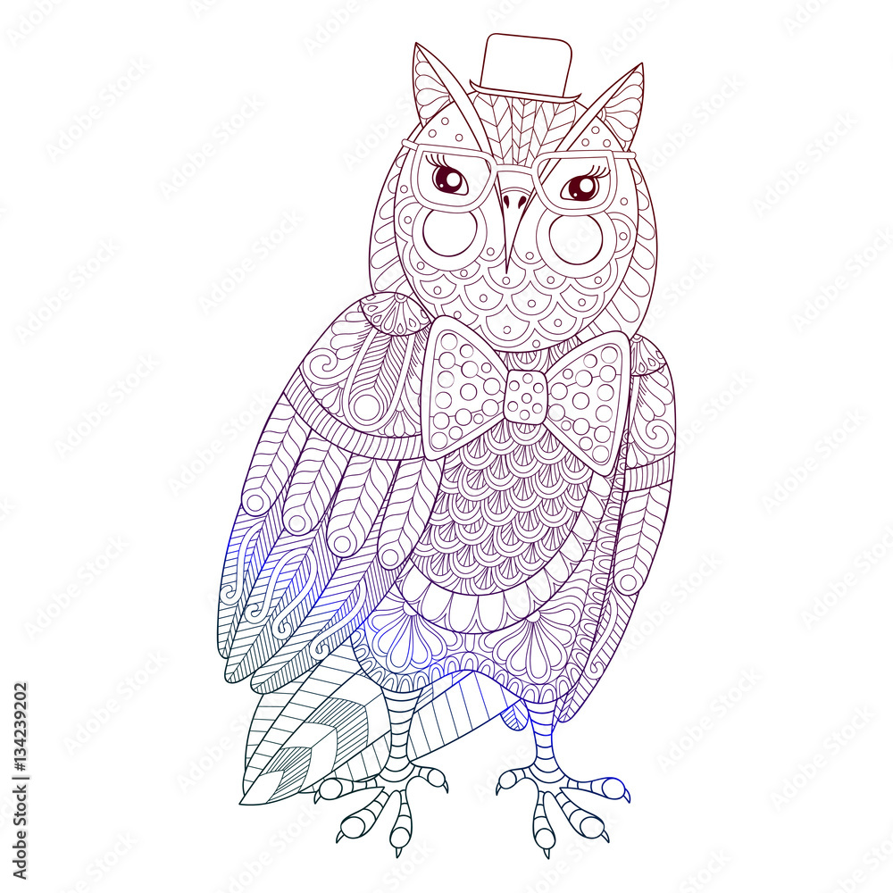 Zentangle Owl painting for adult anti stress coloring page, colo Stock ...