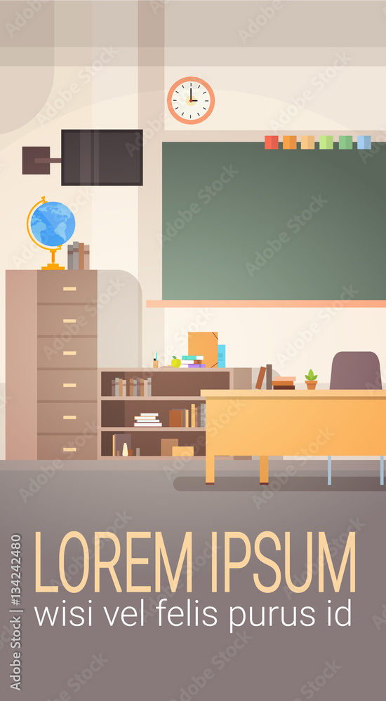 School Classroom Interior Board Desk Banner Flat Vector Illustration ...