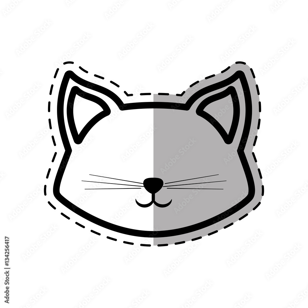 face cat fluffy lovely animal dot line shadow vector illustration eps ...