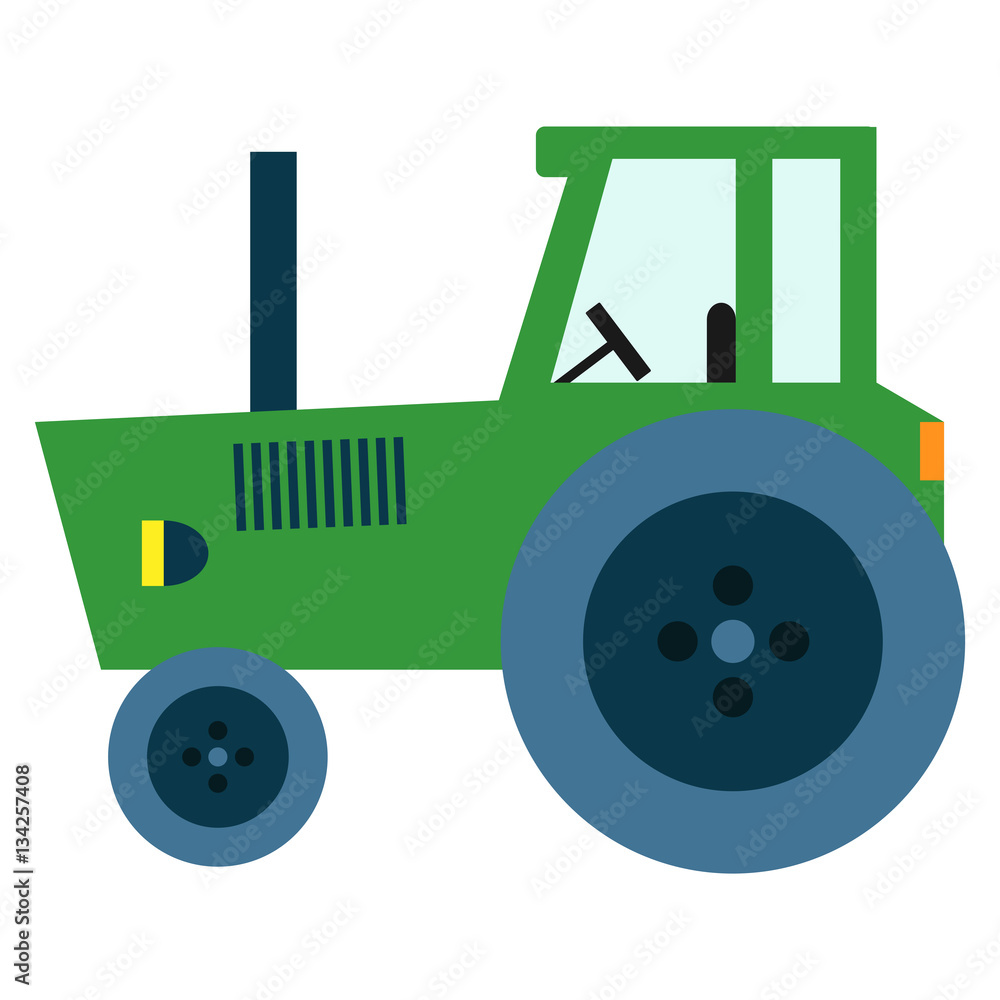 Vector illustration of a toy green tractor on a white background Stock ...