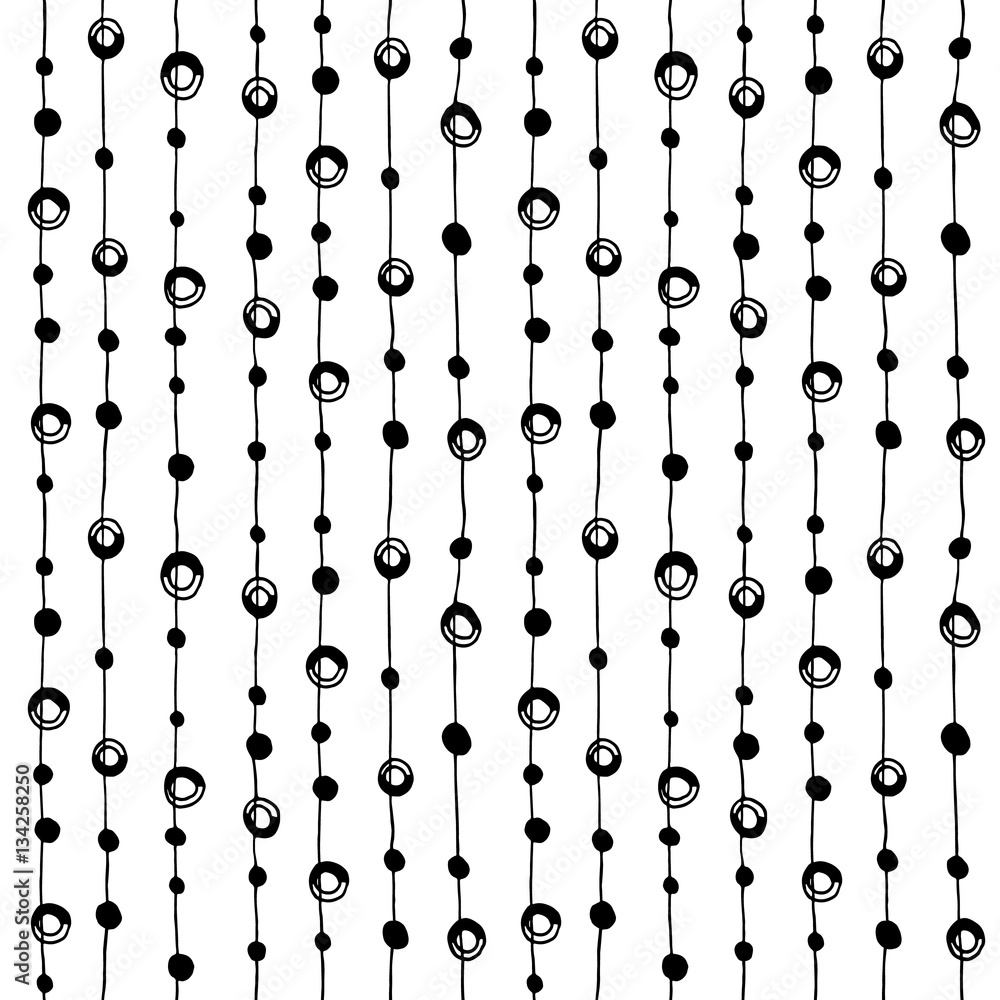 Abstract black and white hand drawn seamless pattern. Polka dot and ...
