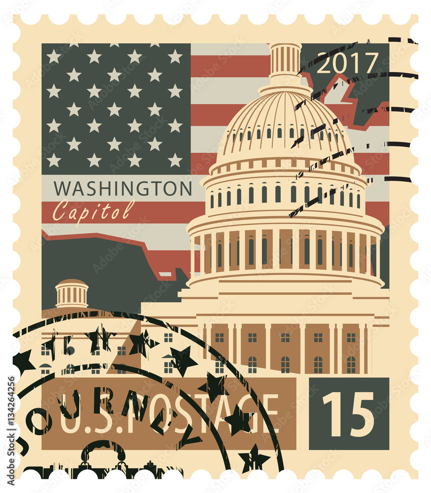 stamp with the image of the US Capitol in Washington DC Stock Vector ...