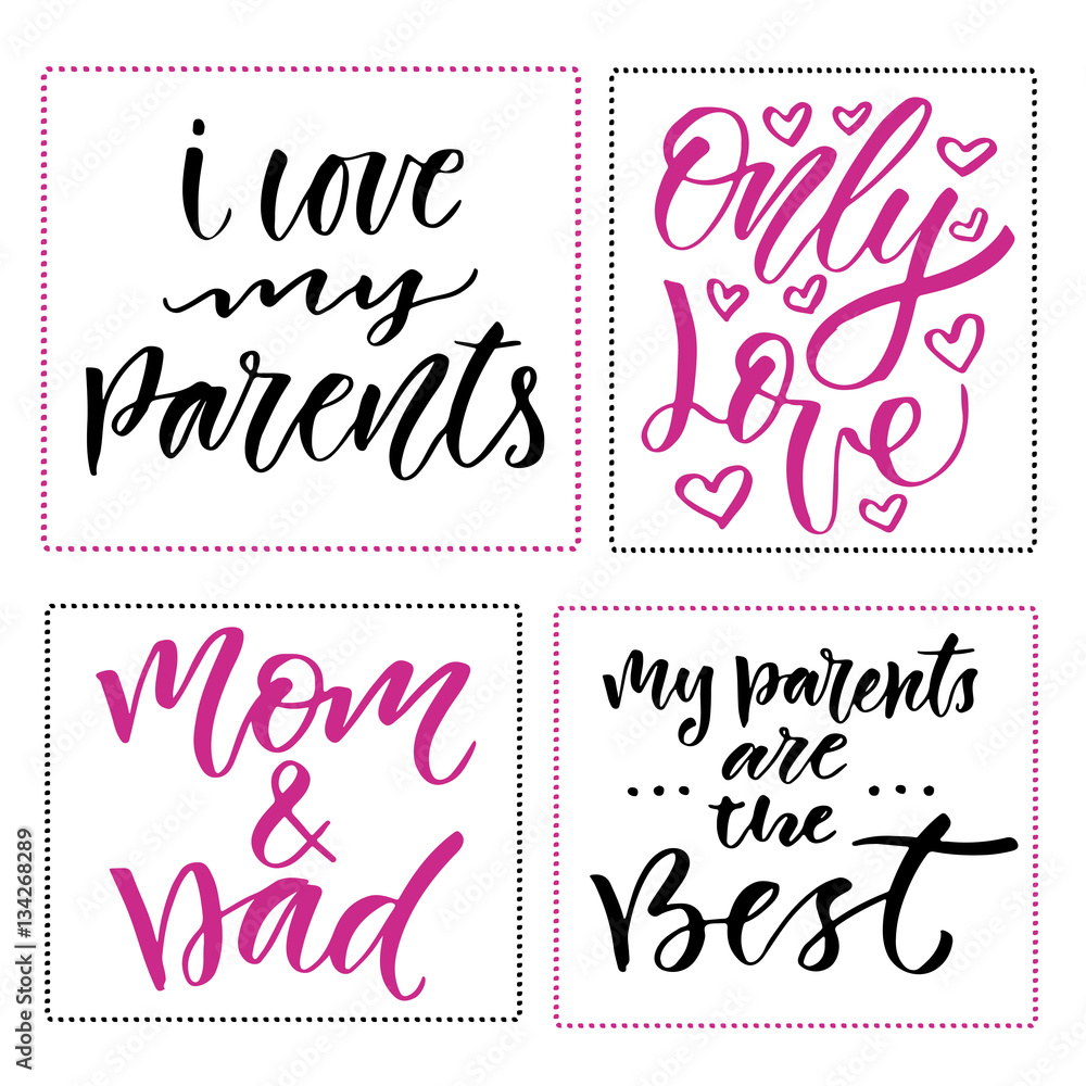 Happy Family Day prints. Set of hand drawn calligraphic phrases ...