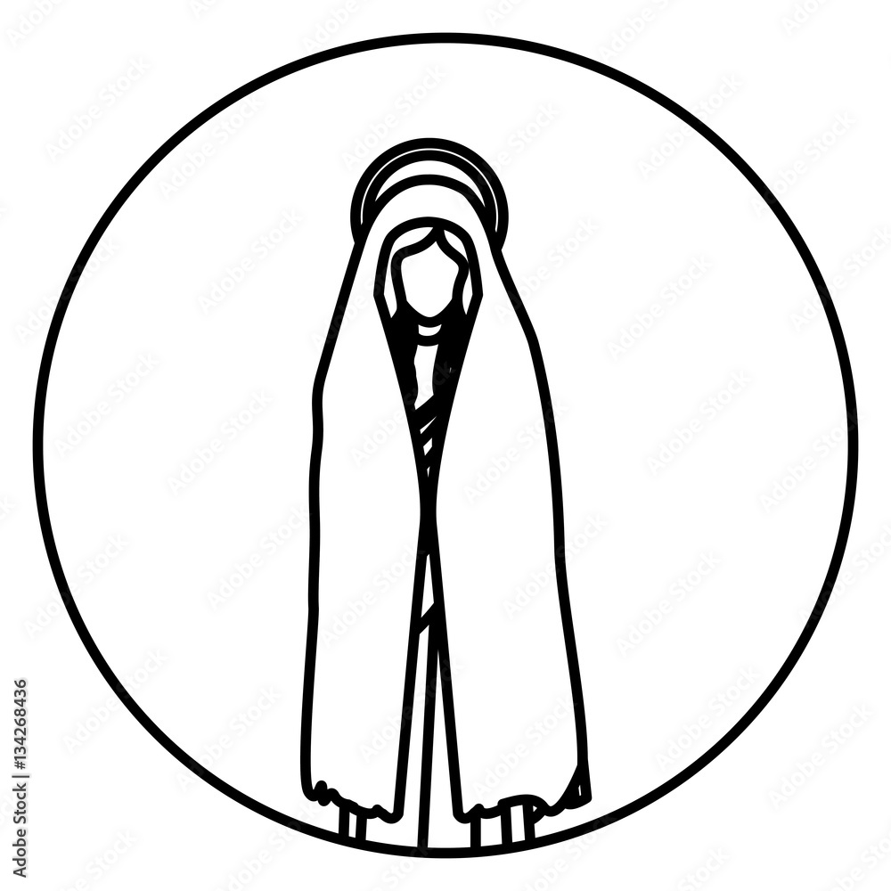circular shape with silhouette of saint virgin mary vector illustration ...