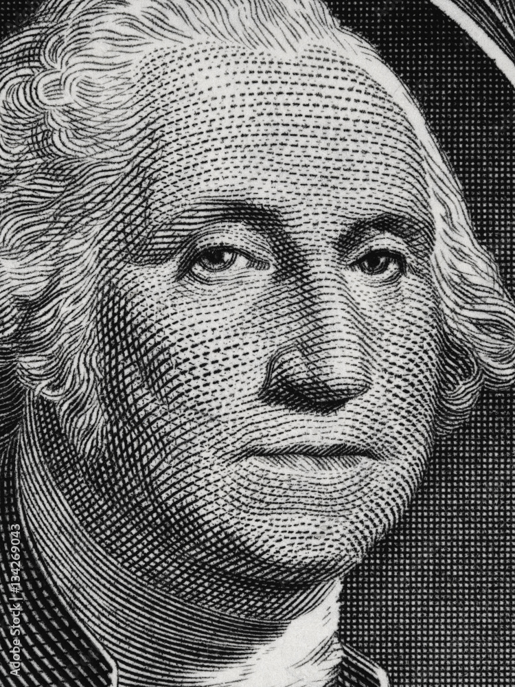 US president George Washington face portrait on the USA one dollar bill ...