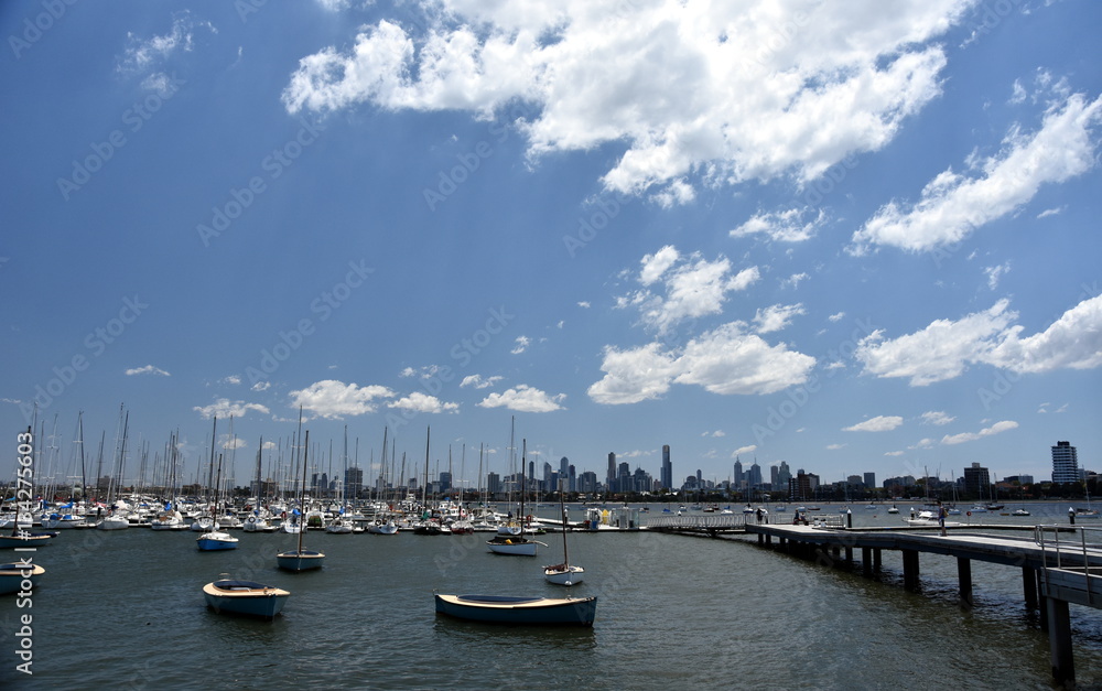 Melbourne skyline from St Kilda (Victoria Australia). View from a ...