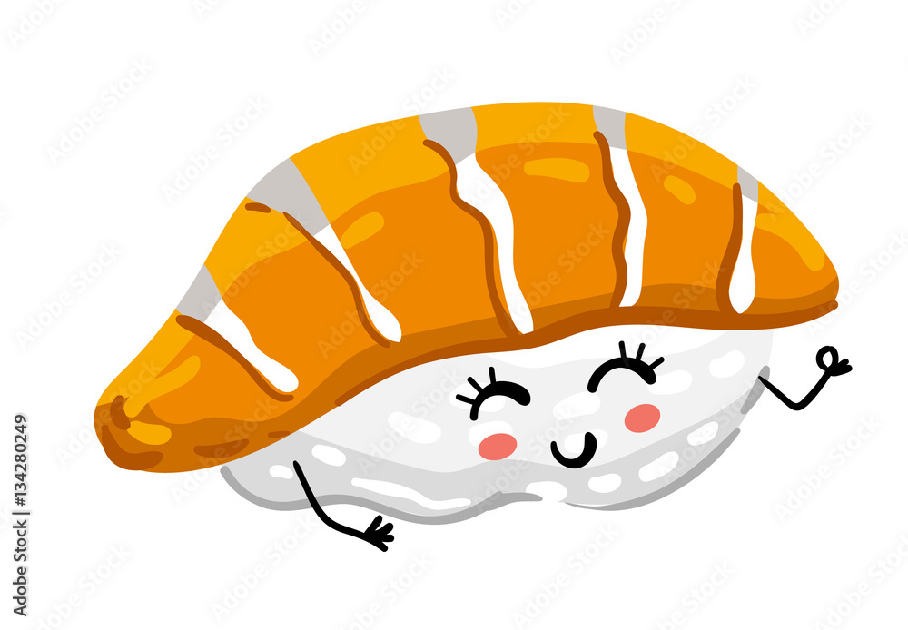 Cute sushi roll cartoon character isolated on white background vector ...