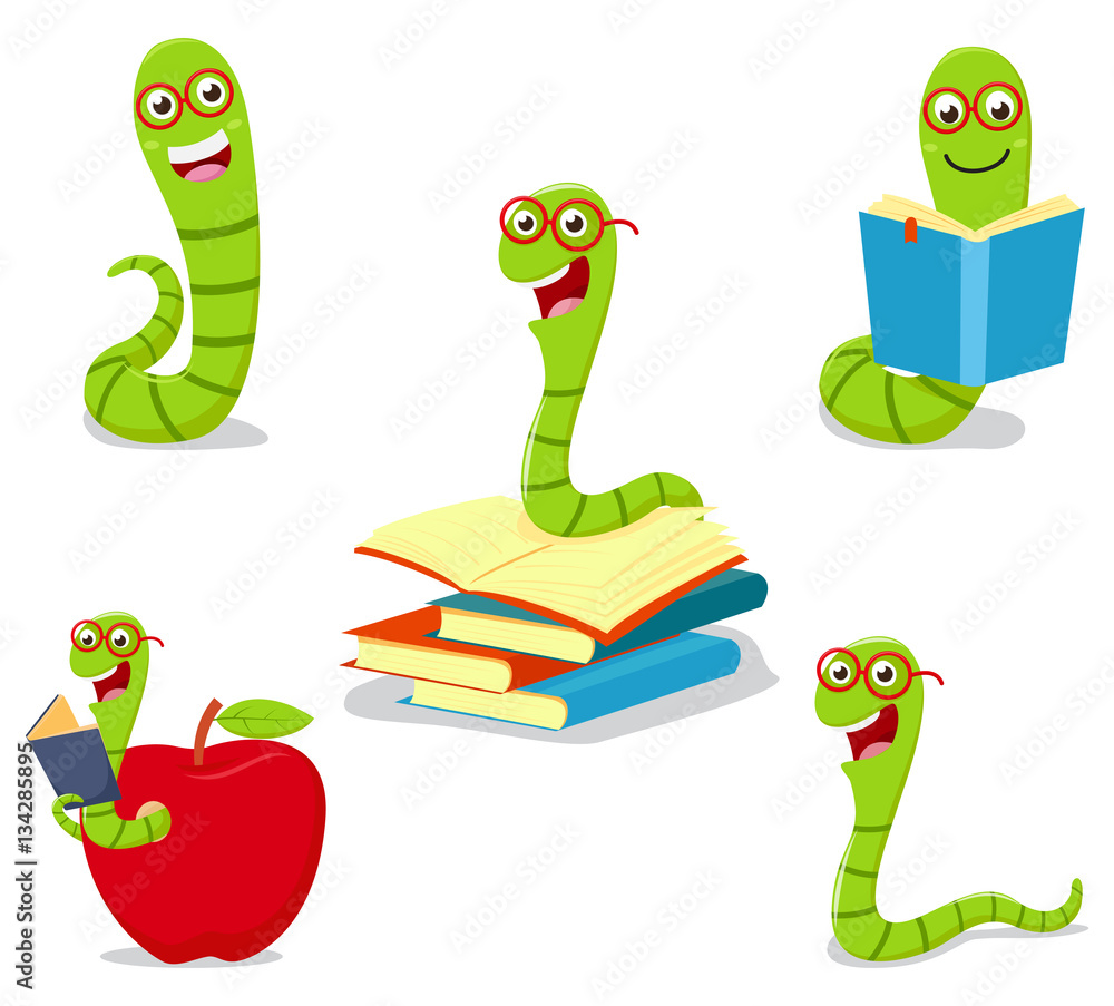Bookworm cartoon collection set Stock Vector | Adobe Stock