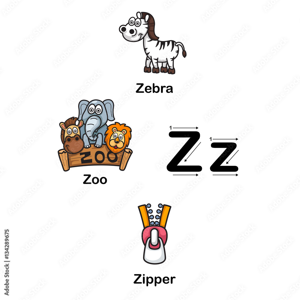 Alphabet Letter Z zebra,zoo,zipper vector illustration Stock Vector ...