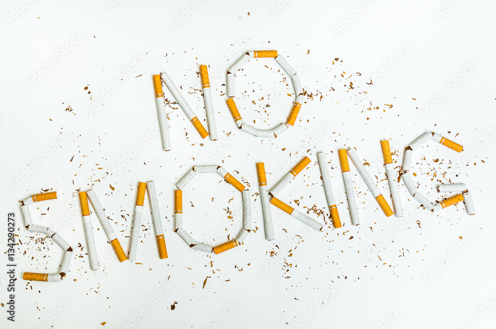 No smoking words written with broken cigarettes Stock Photo | Adobe Stock