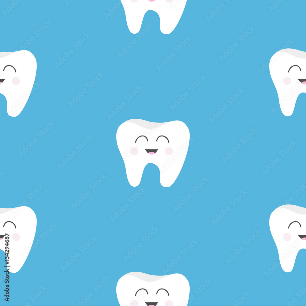 Pattern Seamless Tooth health. Cute funny cartoon smiling character ...