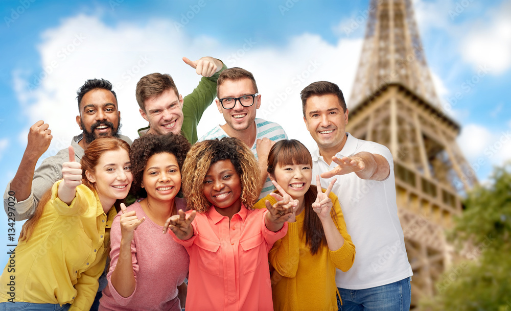 international group of people over eiffel tower Stock Photo | Adobe Stock