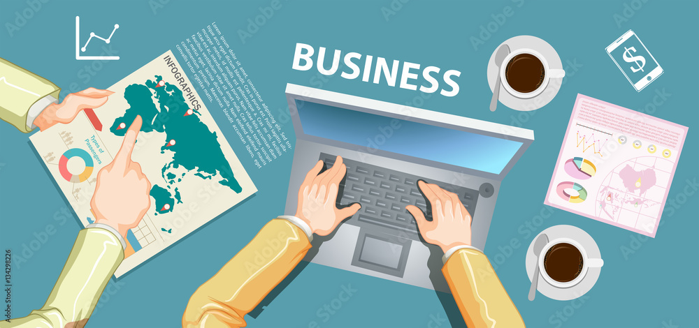 Infographic with people working and charts Stock Vector | Adobe Stock