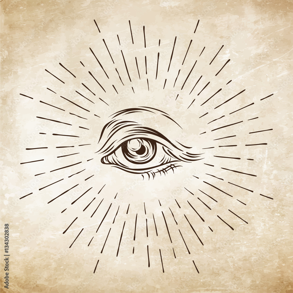 Hand-drawn grunge sketch Eye of Providence. Masonic symbol. All seeing ...