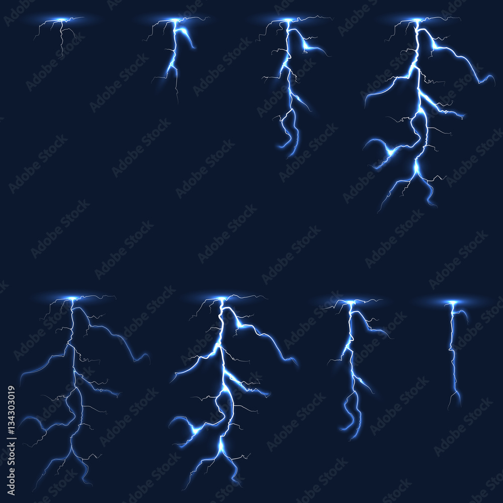 Lightning, thunderbolt fx animation frames sprite vector illustration ... Lightning, thunderbolt fx animation frames sprite vector illustration ...