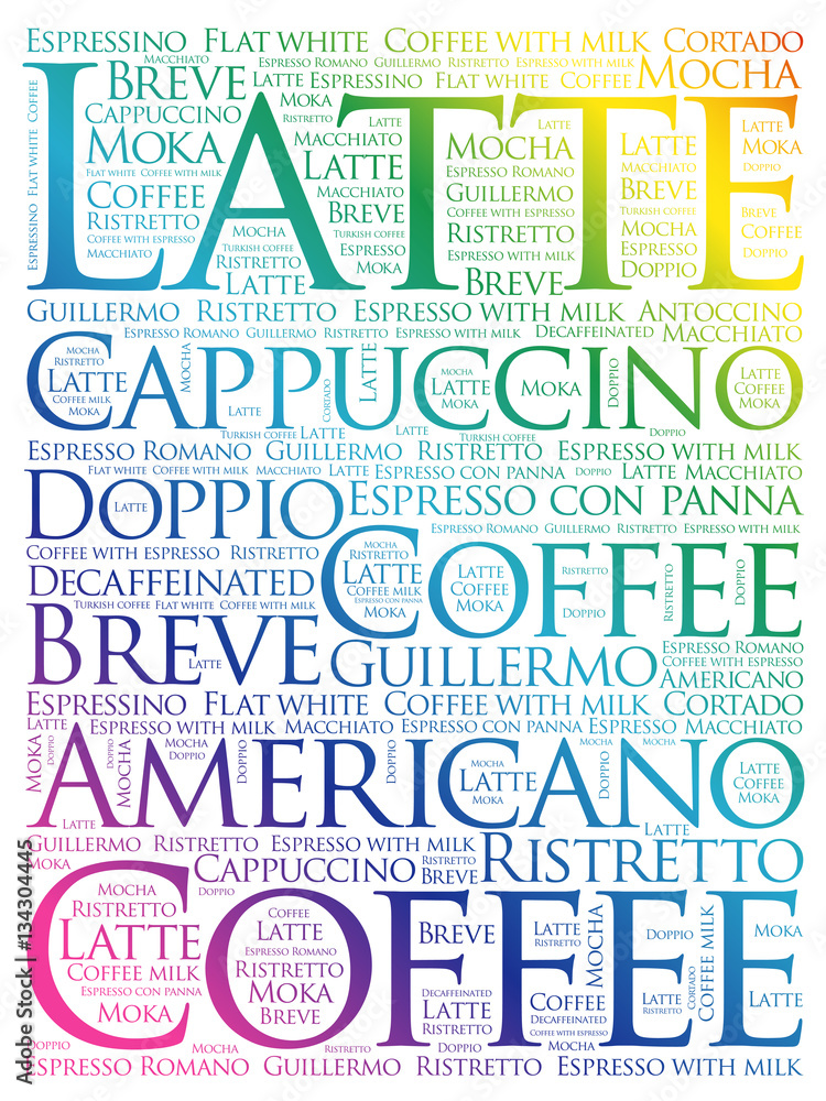 List of coffee drinks words cloud, poster background Stock Vector ...
