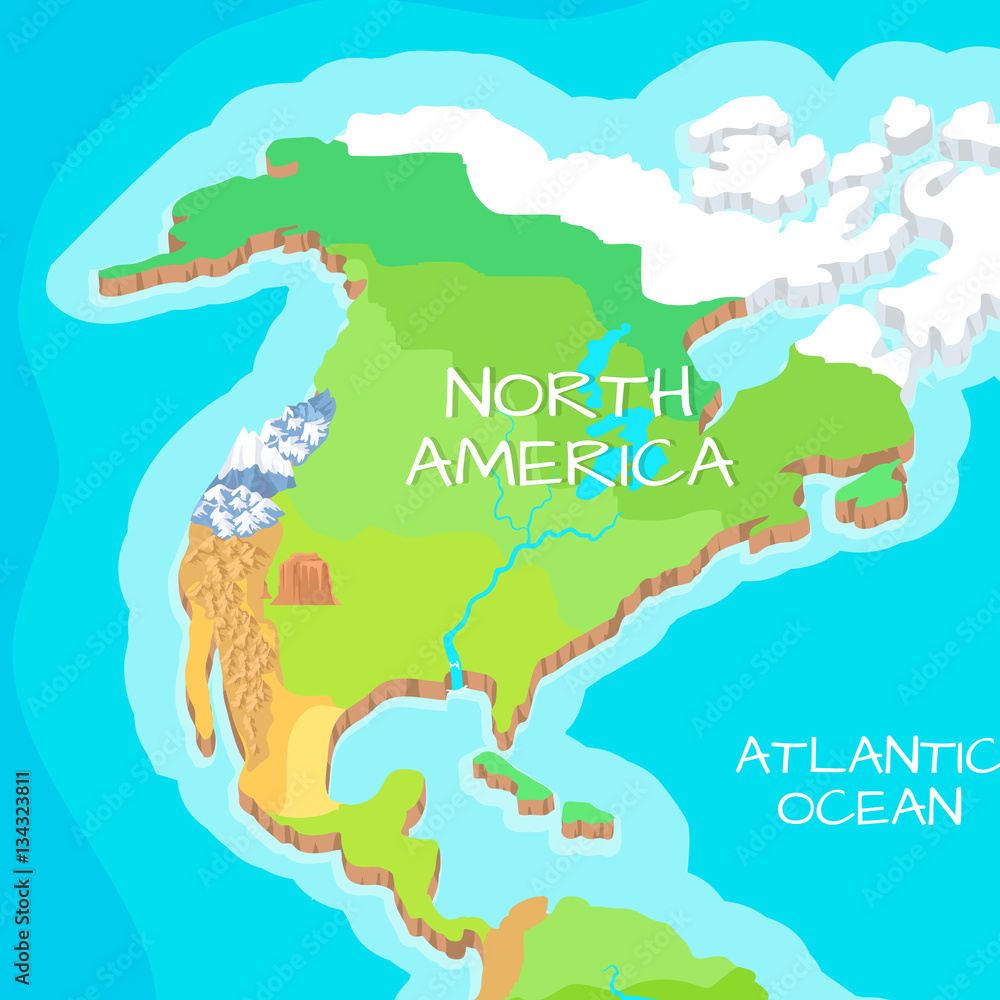 North America Mainland Vector Cartoon Relief Map Stock Vector | Adobe Stock