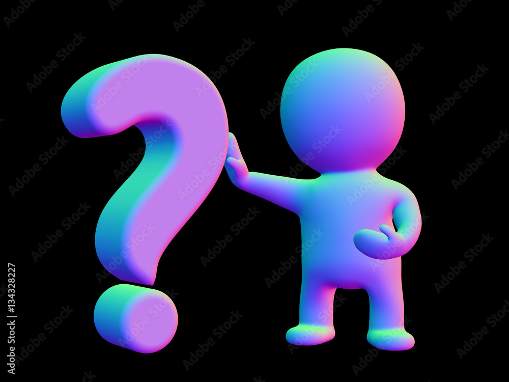 colourful 3d character holding a big question mark (3D illustration on ...