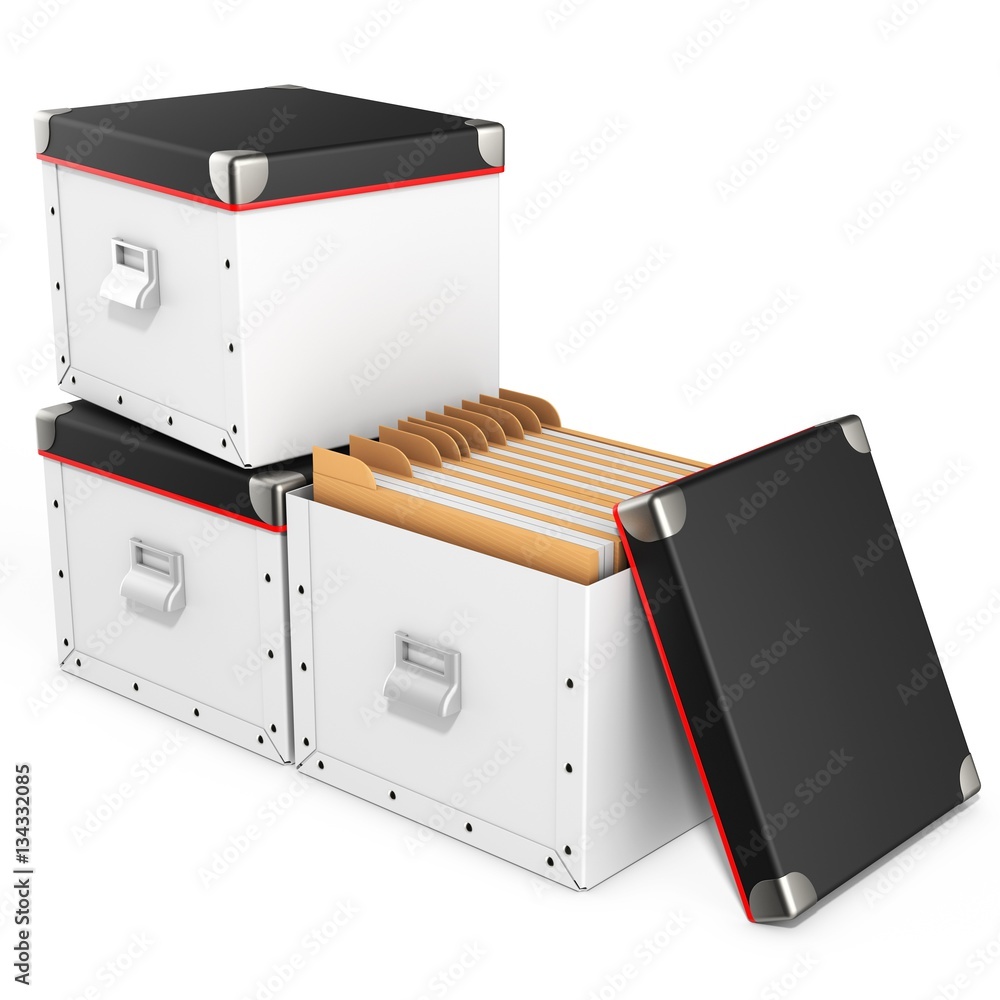 open folders boxes with black lid Stock Photo | Adobe Stock