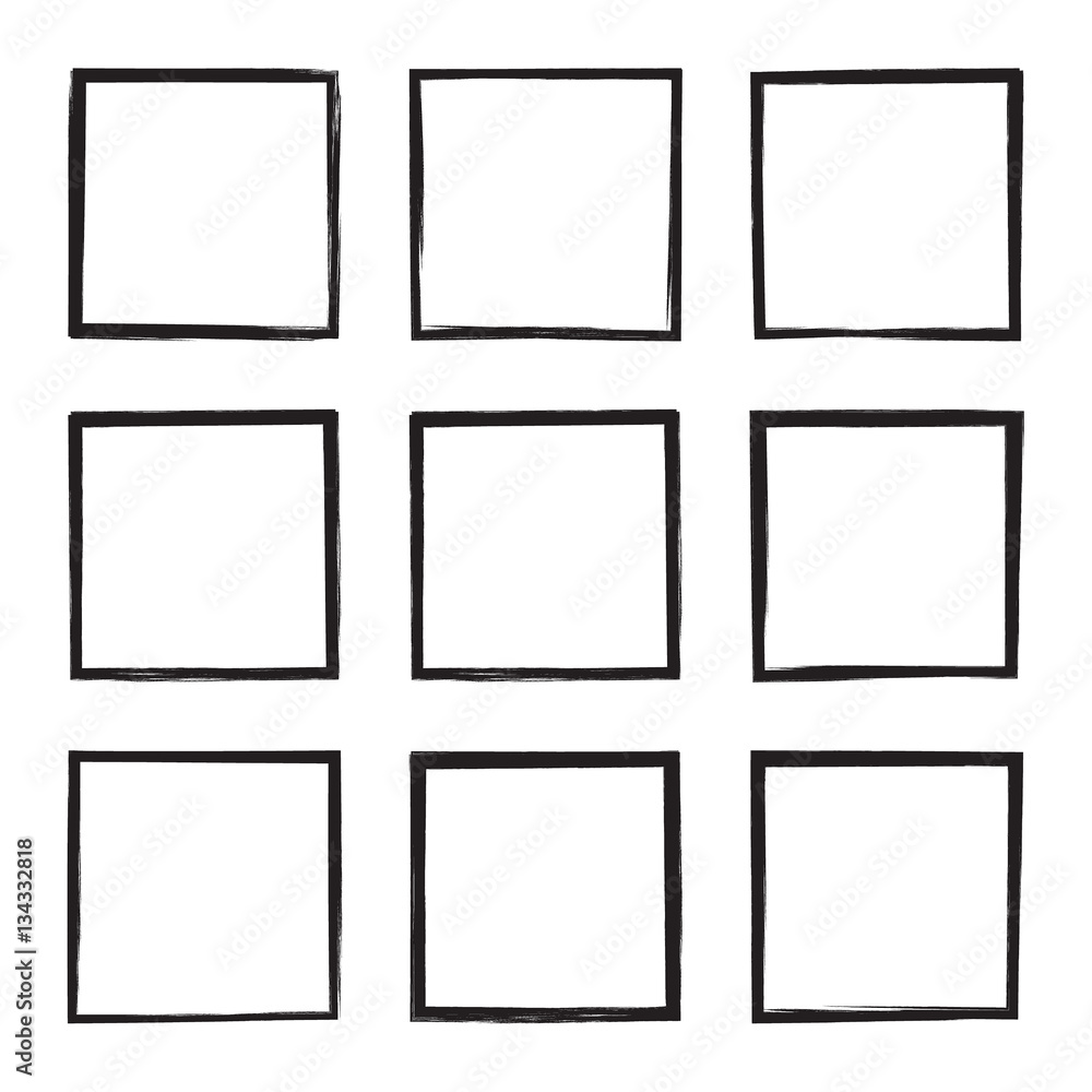 Set hand drawn square, photo, foto frame. Text box from black smears ...