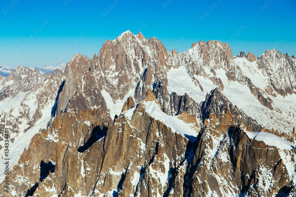 Ski resort Chamonix Mont Blanc. The mountain is the highest in the alps ...