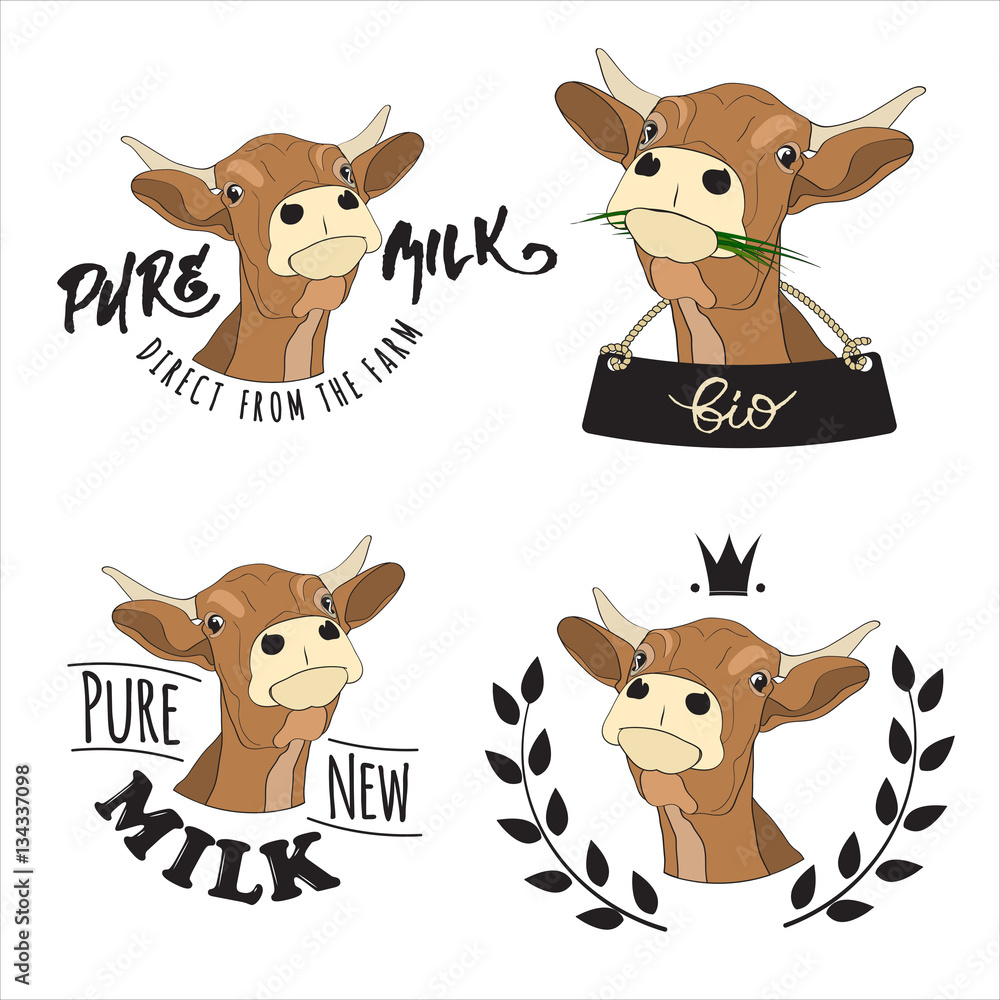 Set of vector logos with cows for badges, labels and design Stock ...