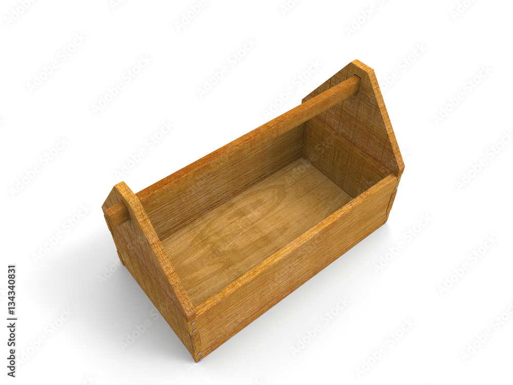 Wooden Tool Box Isolated on White Background. 3D rendering. Stock ...