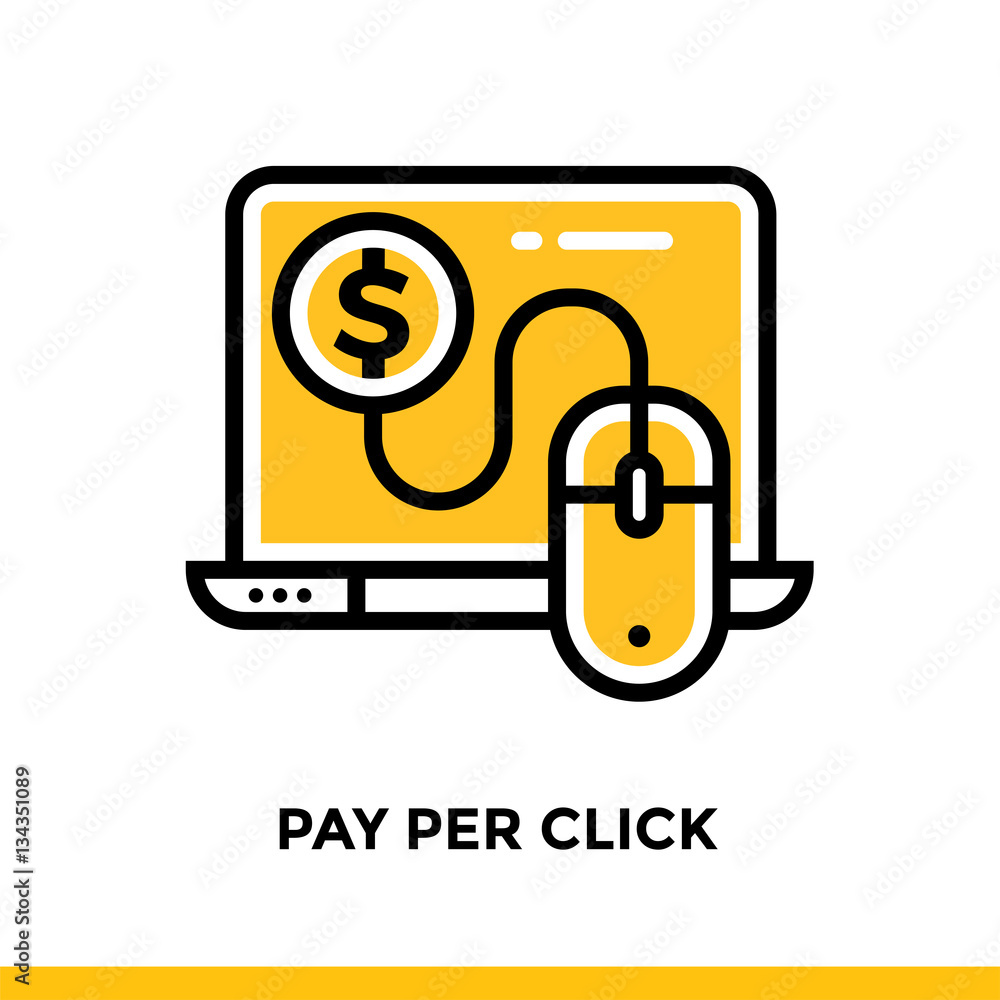 Linear pay per click icon for startup business. Pictogram in outline ...