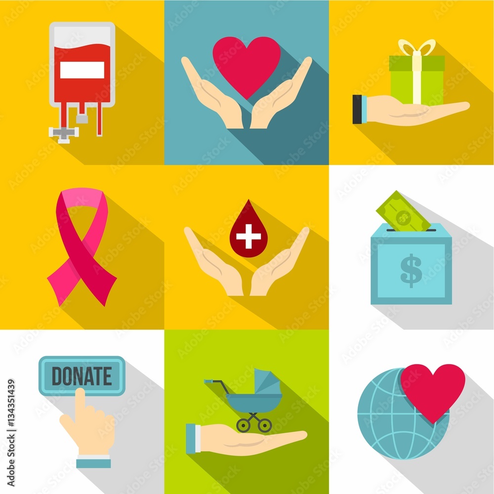 Patronage icons set, flat style Stock Vector | Adobe Stock