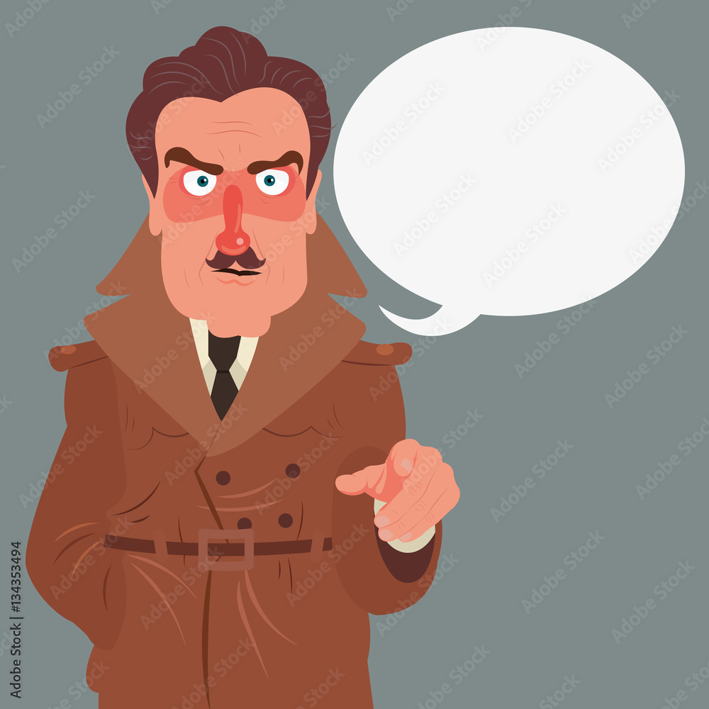 Detective character design, cartoon flat style, vector color ...