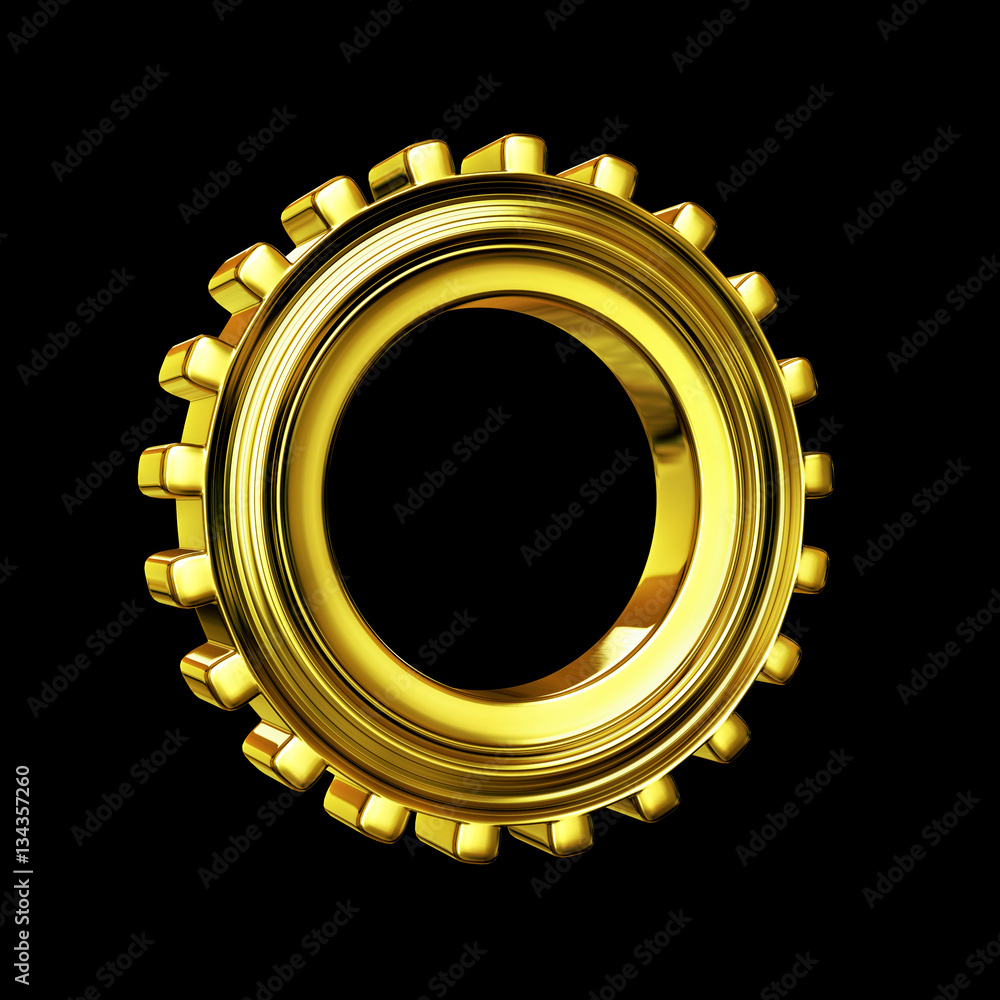 golden gear in front of a black background (3d illustration) Stock ...