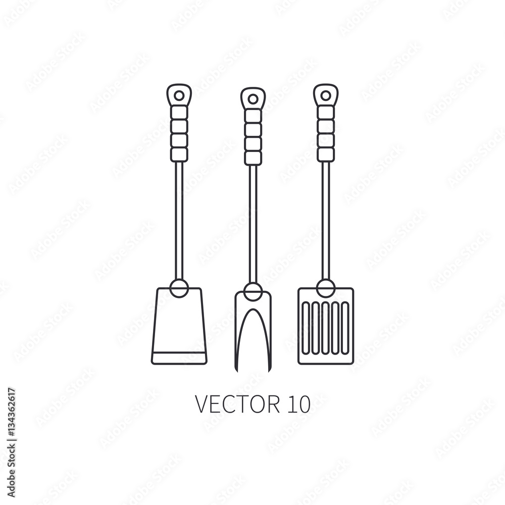 Line flat vector kitchenware icons fork, furcula, scapula. Cutlery ...