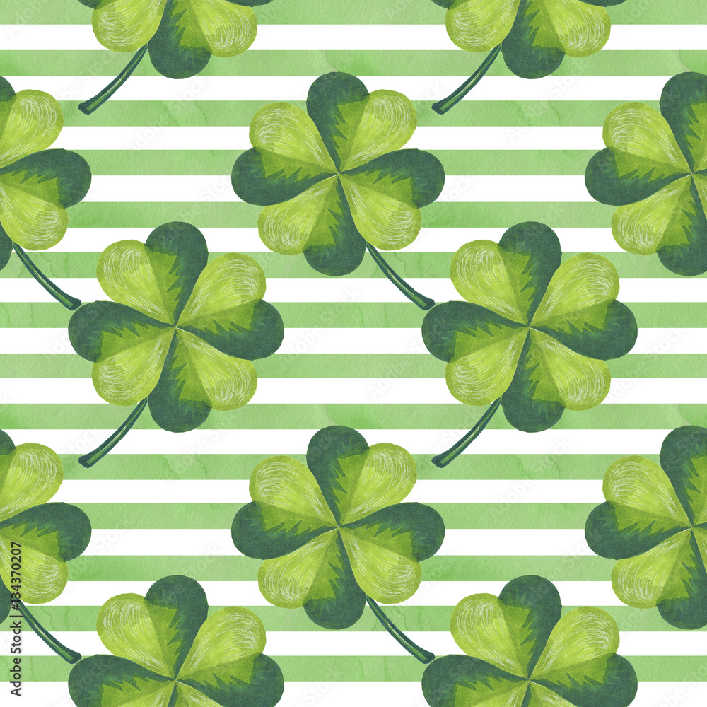 St Patrick's Day Illustration Seamless Pattern Hand-Painted Green ...