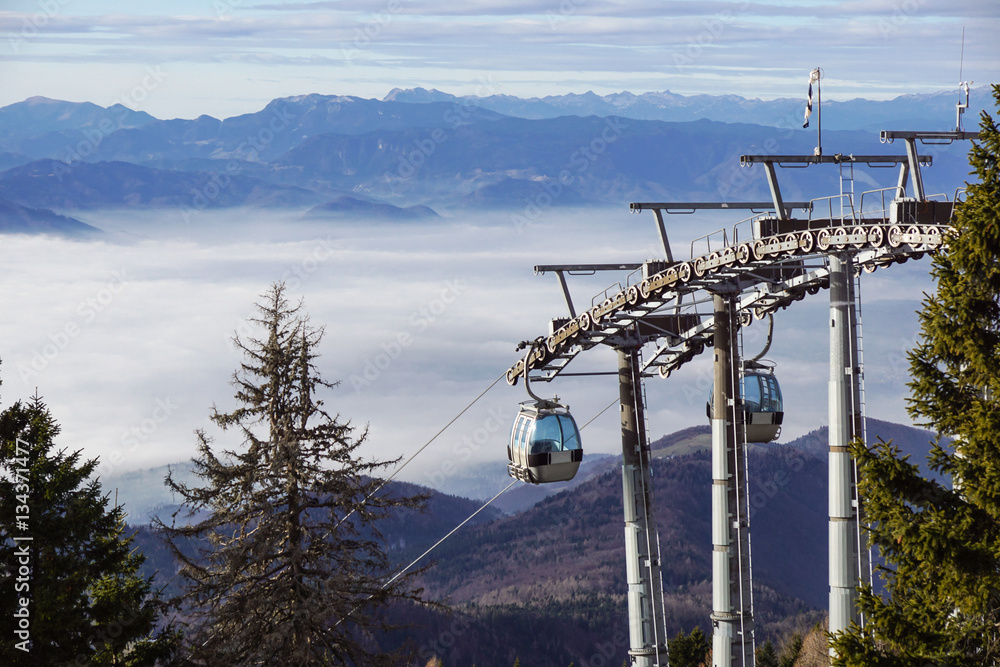 Ski lift cable booth or car, Ropeway and cableway transport system for ...