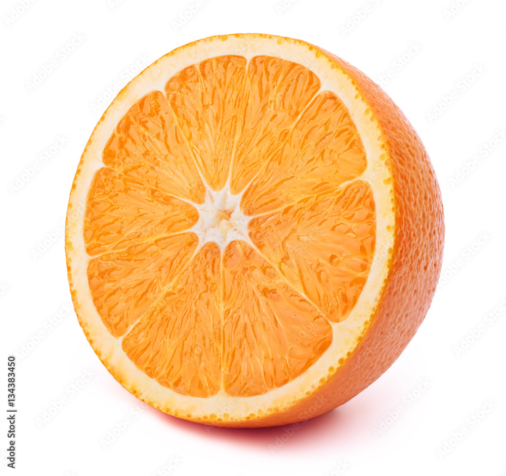 Perfectly retouched sliced orange isolated on the white background with ...