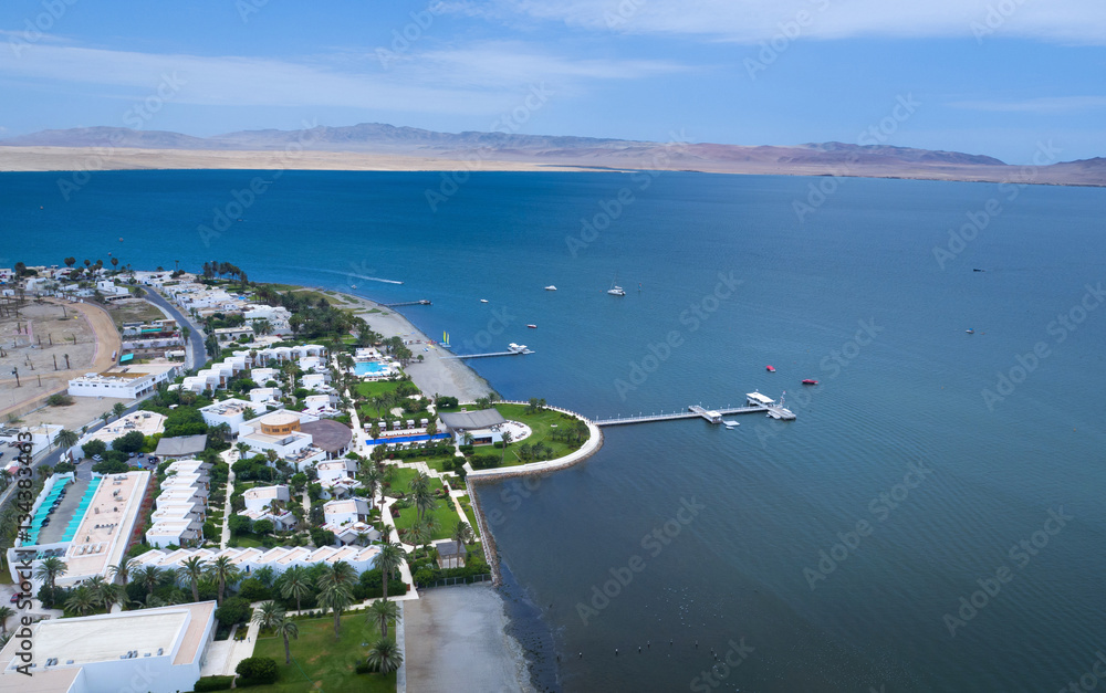 PARACAS, ICA, PERU: panoramic view of the Paracas bay from air. foto de ...