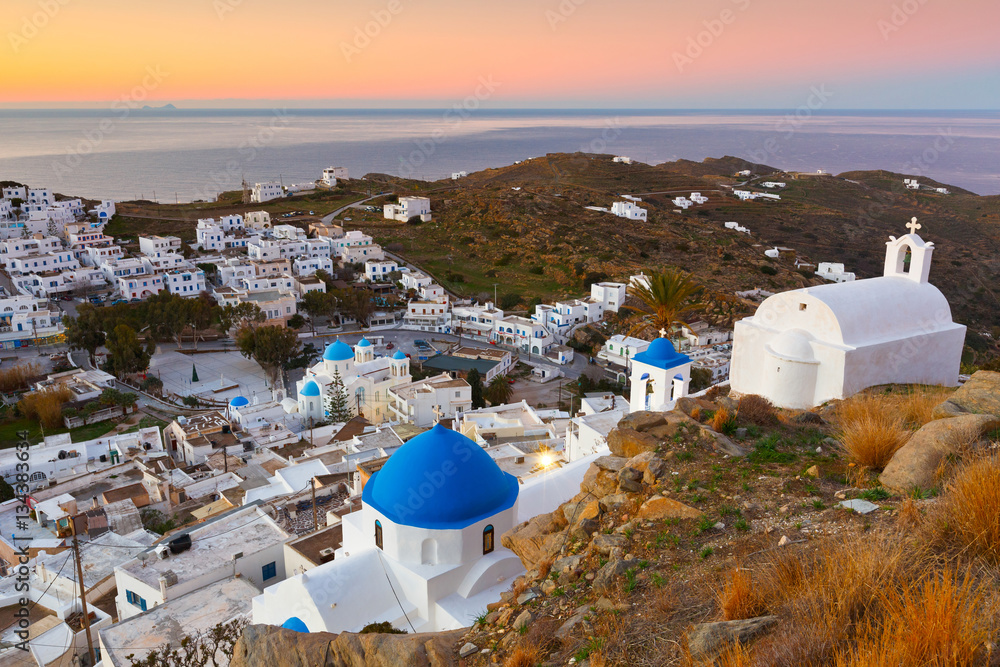 View of Chora on Ios island early in the morning. Stock Photo | Adobe Stock