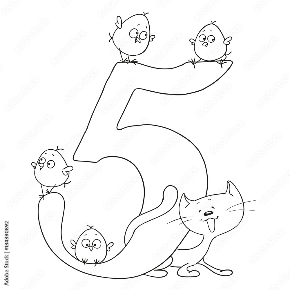 Number five. Cute cartoon animals. Numbers and animals. Chicken and ...