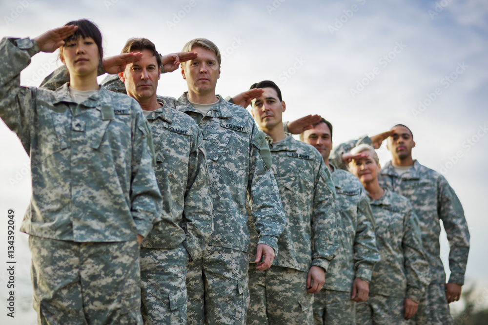 Portrait of a line of US Army soldiers saluting. Stock Photo | Adobe Stock