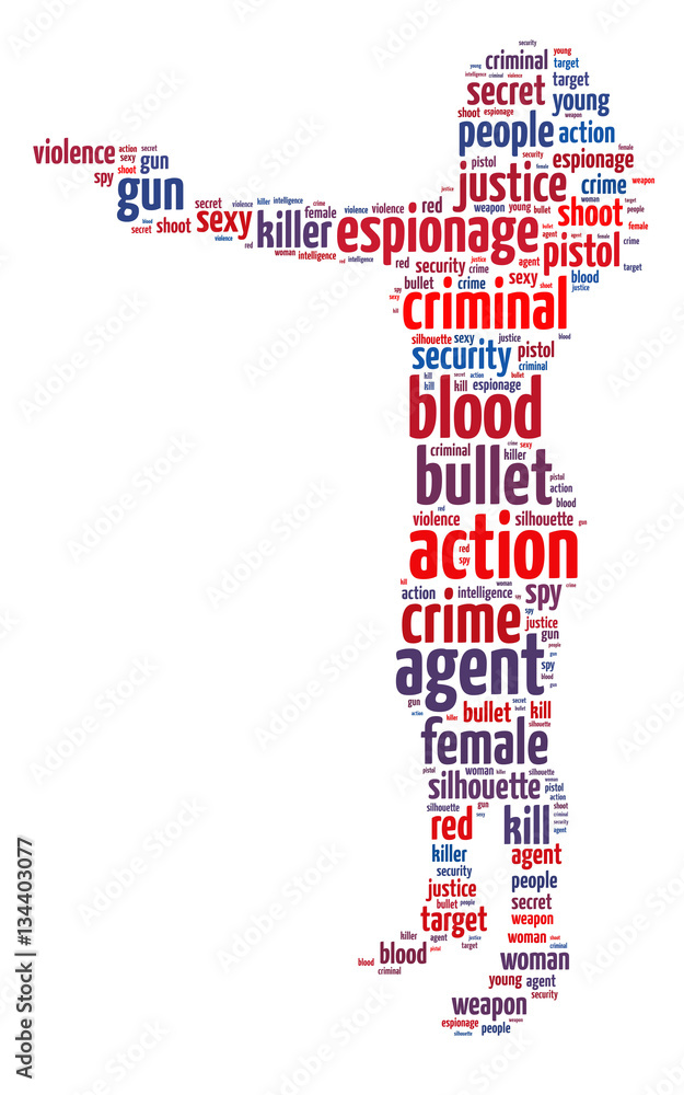 Words illustration of a woman or female special agent holding a gun ...