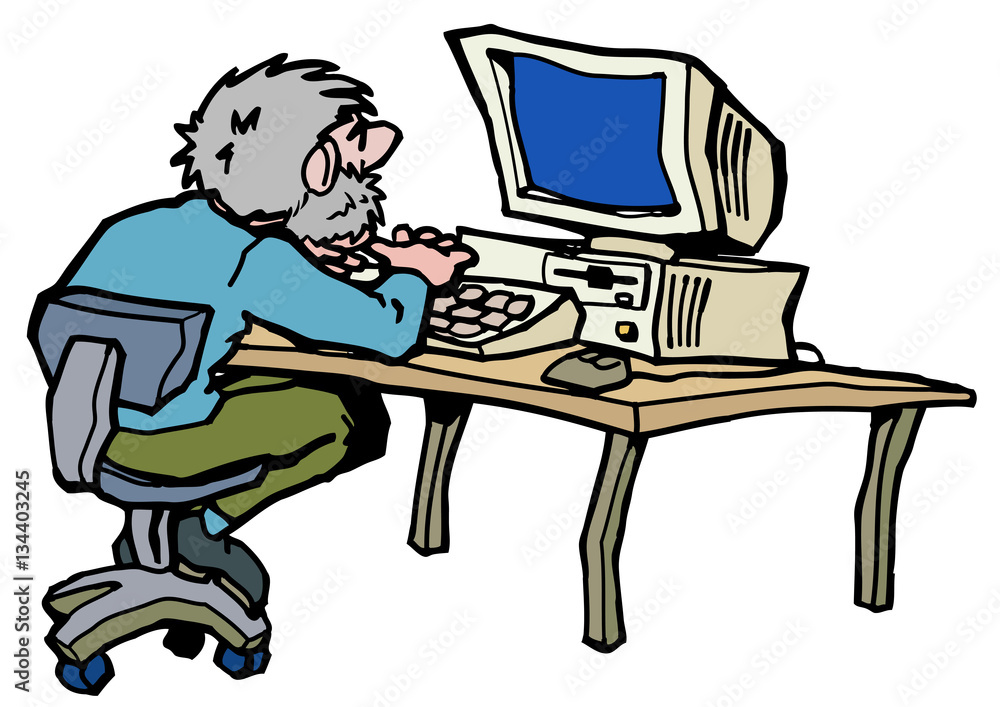 Old Man At Computer Animation