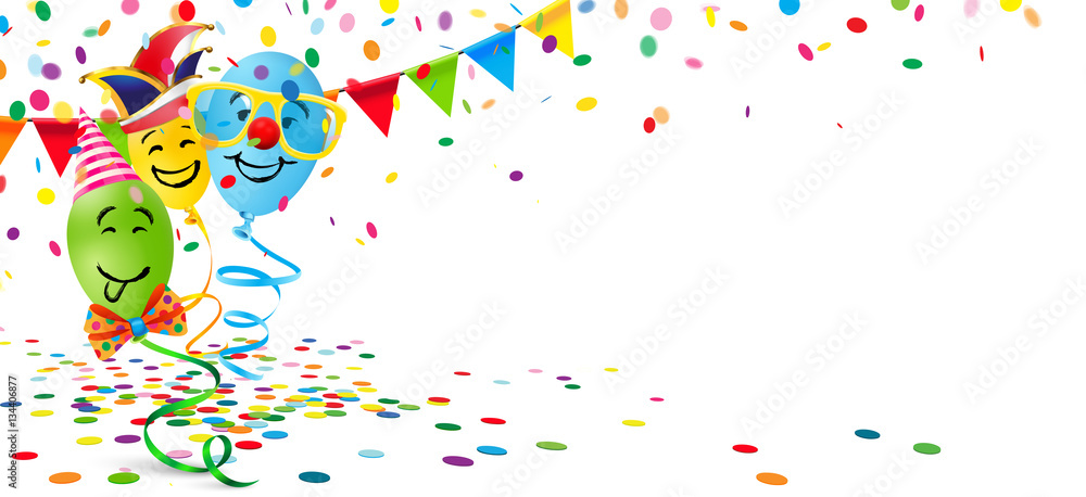 Fröhliche Bunte Luftballon Gesichter Mit Fasching Verkleidung Und ...