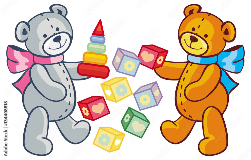Two cute teddy bears. Children toys. Vector clip art. Stock Vector ...