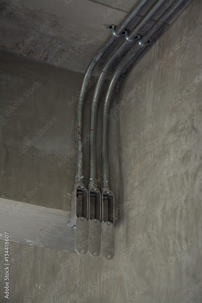 electrical junction box with galvanized conduit pipe connection Stock ...