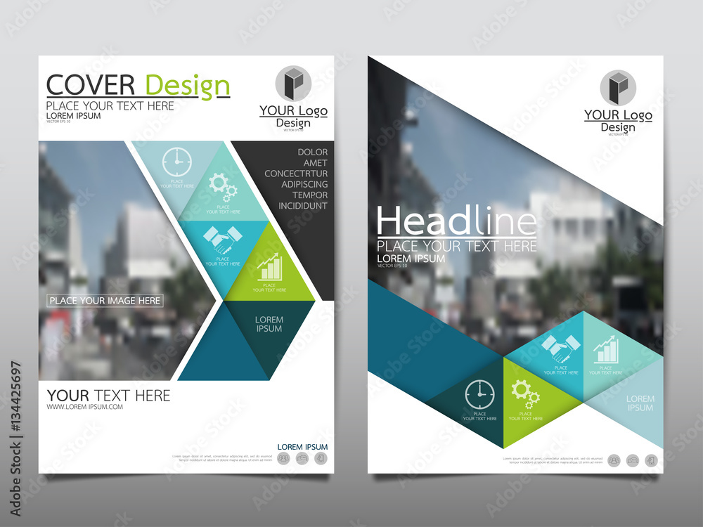 Blue and green triangle flyer cover business brochure vector design ...