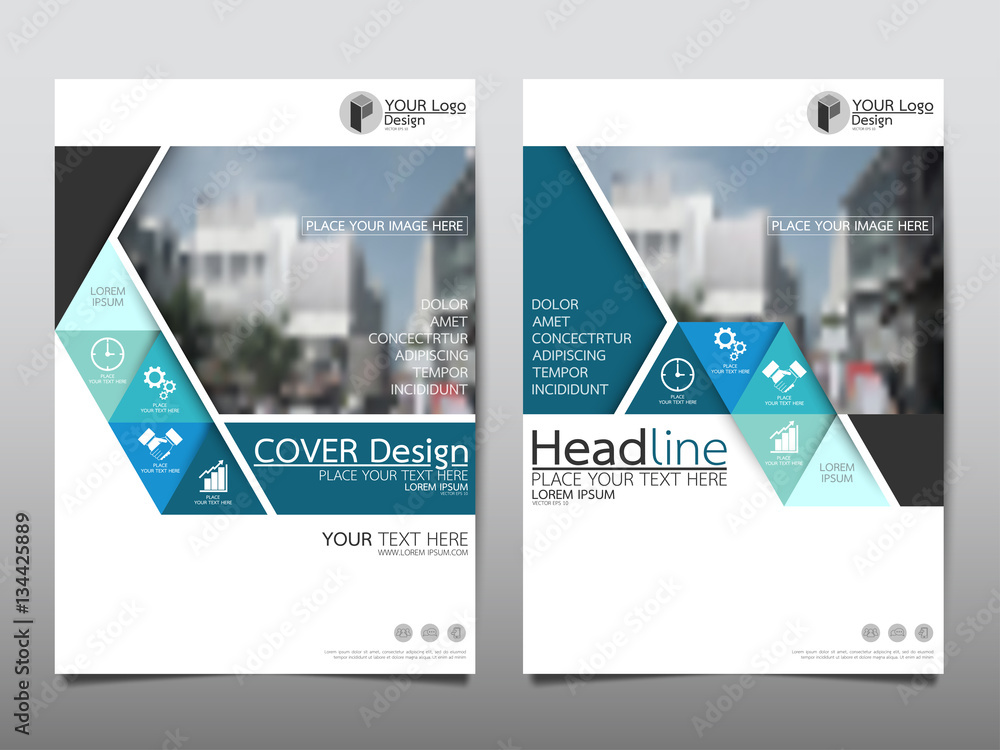 Blue triangle flyer cover business brochure vector design, Leaflet ...